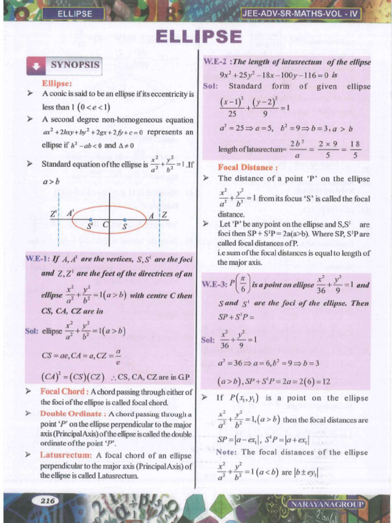 Jee Adv SR Maths Ellipse N Volume 1 | PDF