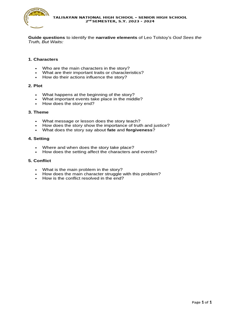 Leo Tolstoy - Guide Questions | PDF