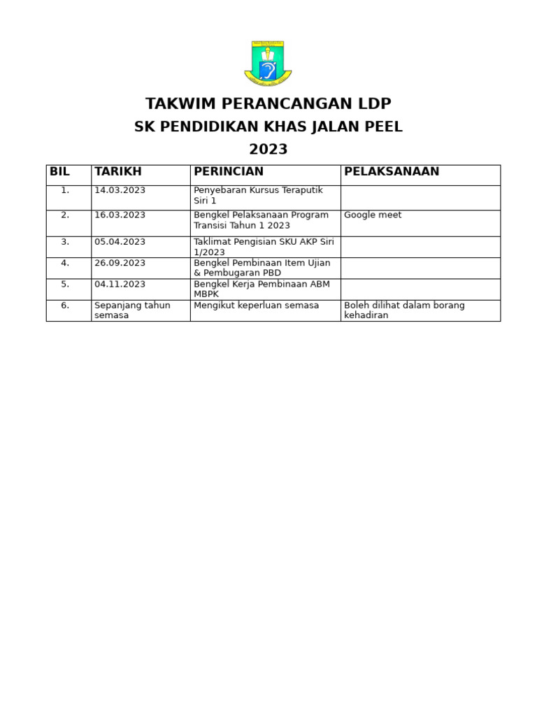 Takwim Perancangan LDP 2023 | PDF