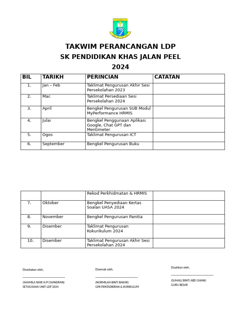 Takwim Perancangan LDP 2024 | PDF