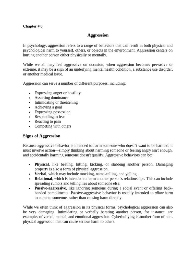 Chap 8 Aggression | PDF | Aggression | Prejudices