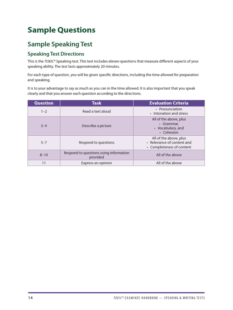 TOEIC Speaking Test Overview and Guidelines | PDF | Learning ...