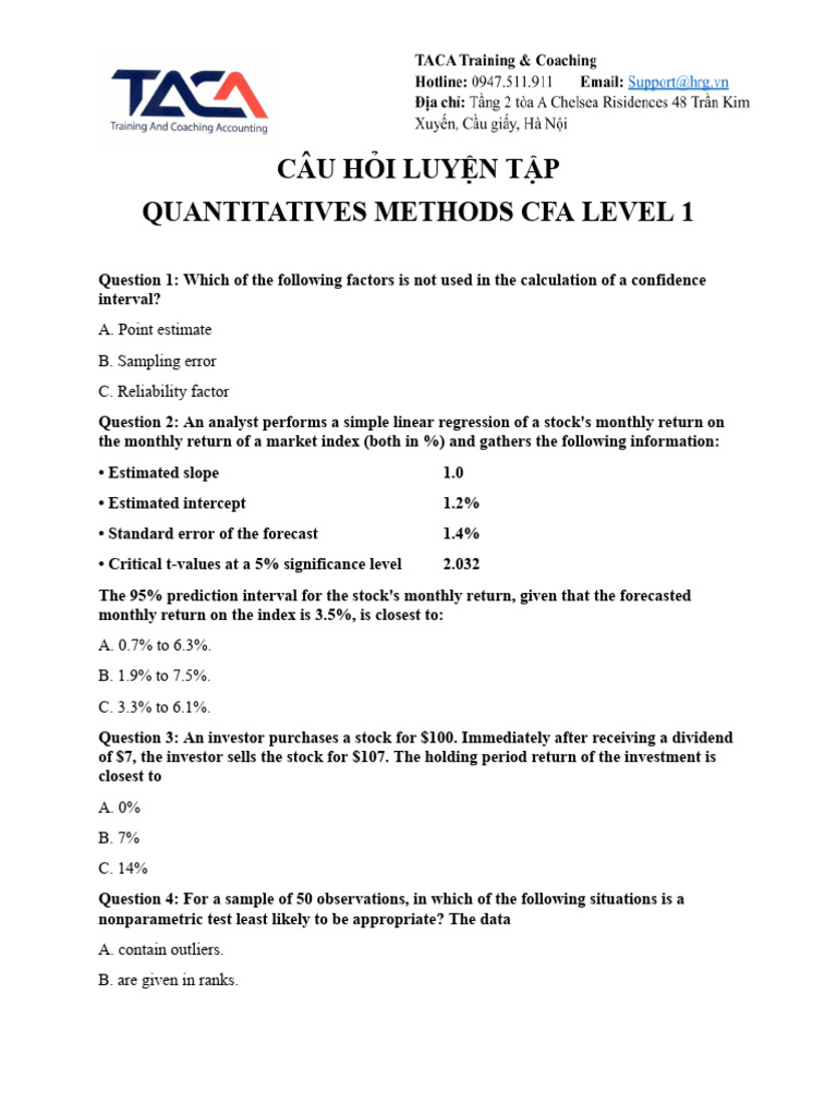 CFA Level 1 Quantitative Methods - Ex | PDF | Errors And Residuals ...