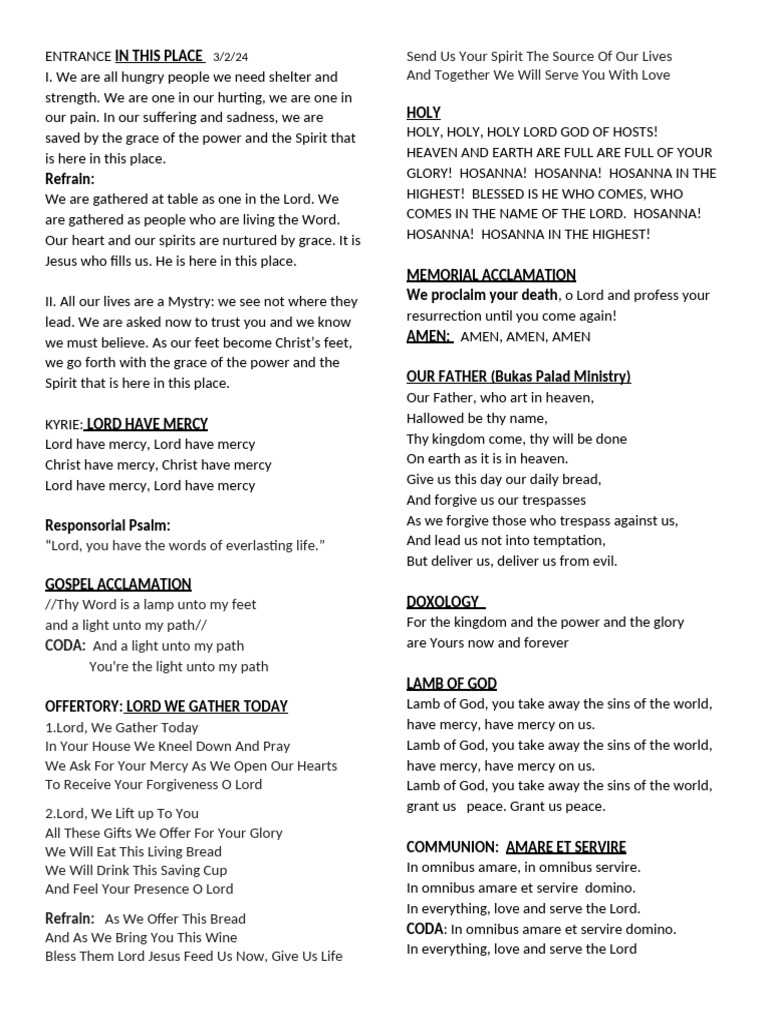 Lent List of Songs 3 3 24 | PDF | Lord's Prayer | Christian Worship And ...
