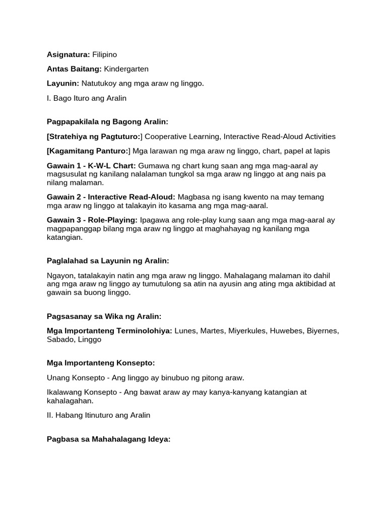 Mga Araw Sa Isang Linggo | PDF