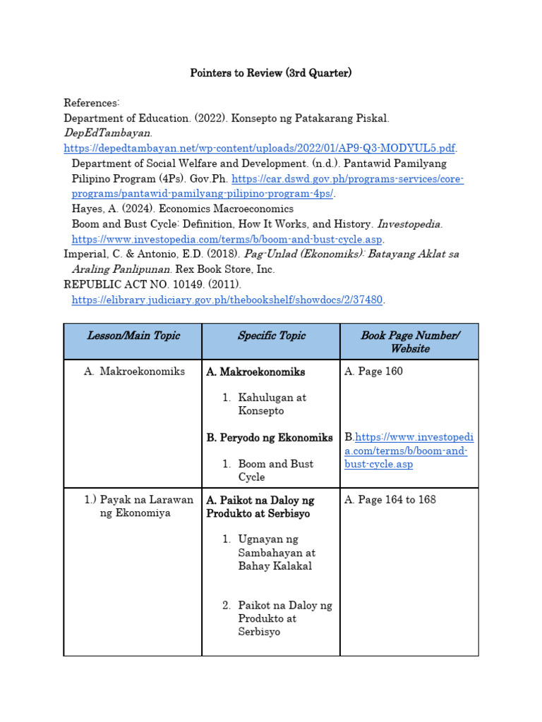 AP Pointers To Review 3rd Quarter | PDF | Taxes | Macroeconomics