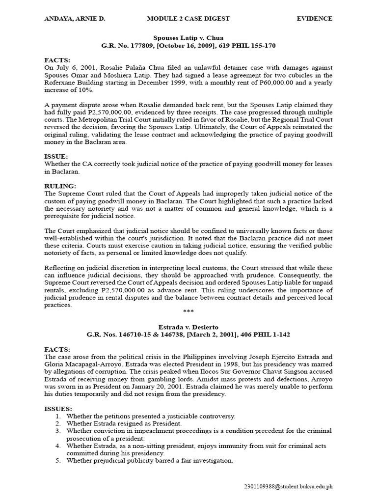 Evidence CASE DIGEST MODULE 2 | PDF | Burden Of Proof (Law) | Reasonable Doubt