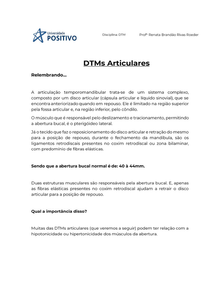 Resumo DTMs Articulares | PDF