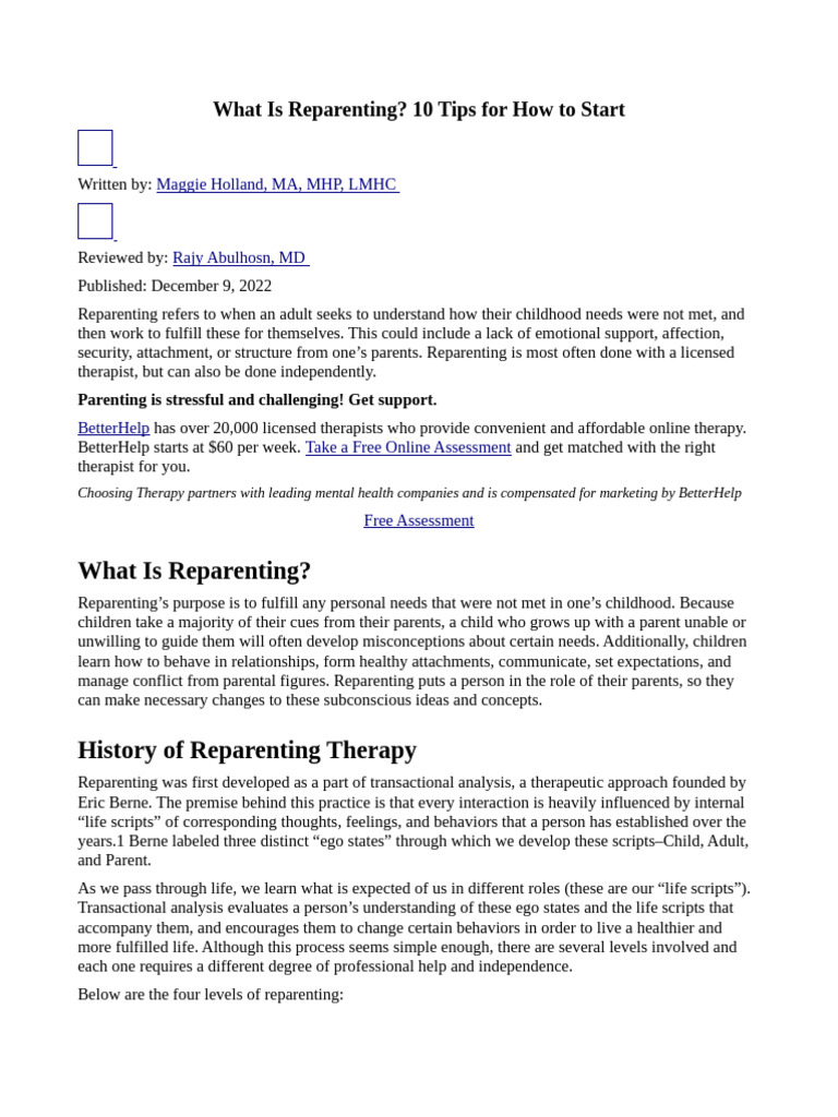 What Is Reparenting - 10 Tips For How To Start | PDF | Obsessive ...