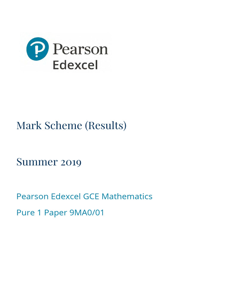 Edexcel GCE Maths Pure 1 Mark Scheme | PDF | Equations | Mathematics