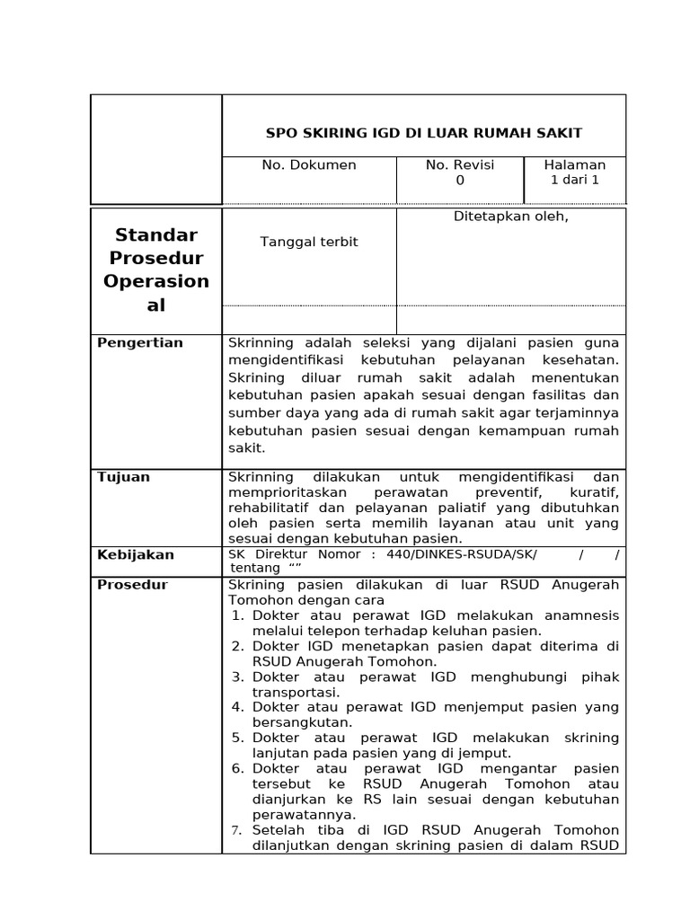 Spo Skrining Di Luar Rumah Sakit | PDF
