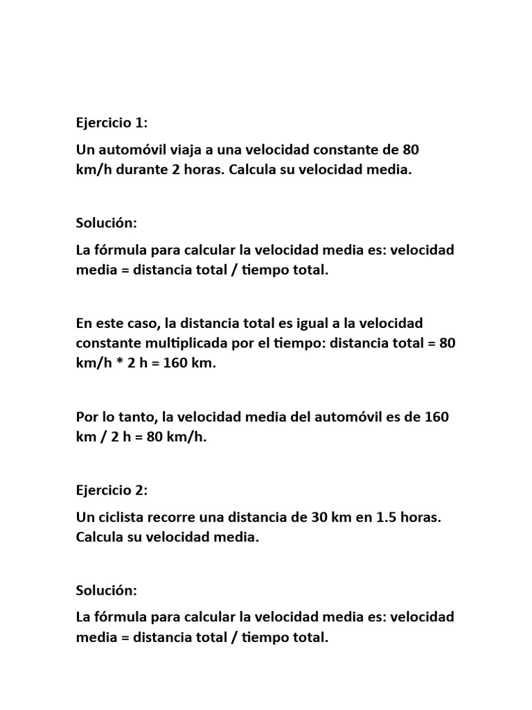 Cálculo de velocidad media en ejercicios | PDF