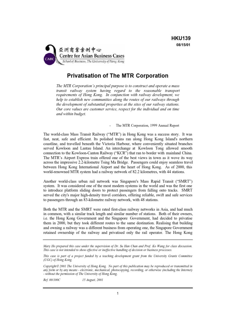 3-C Privatisation of The MTR Corp | PDF | Economies