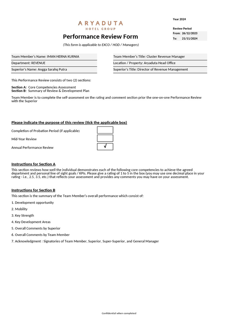2024 Performance Appraisal Format - Iman Kurnia | PDF | Performance ...
