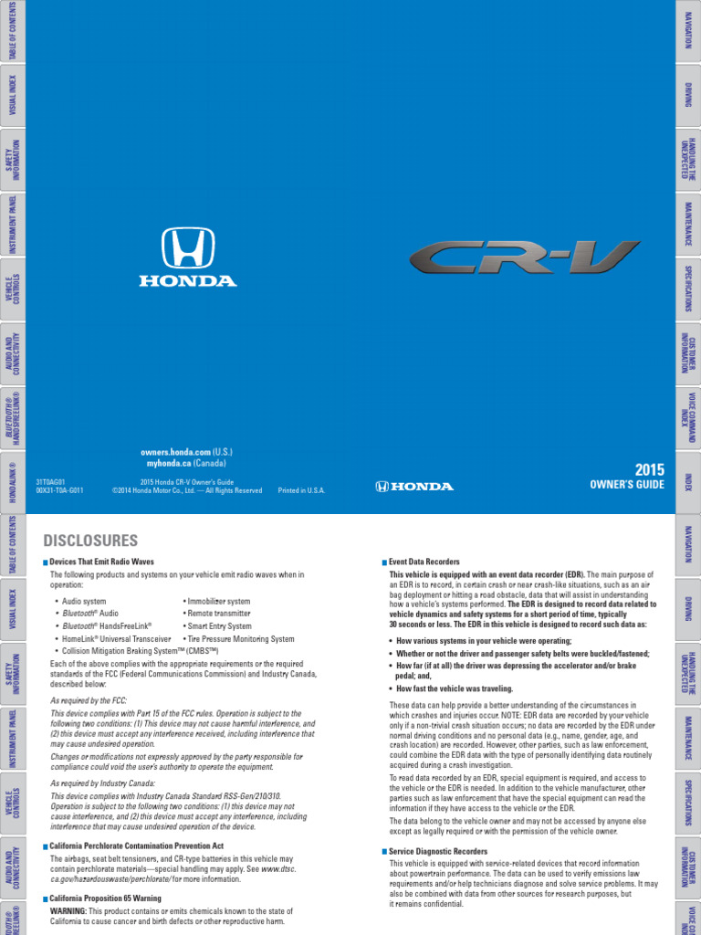 2015 CRV Manual | PDF | Seat Belt | Traffic Collision