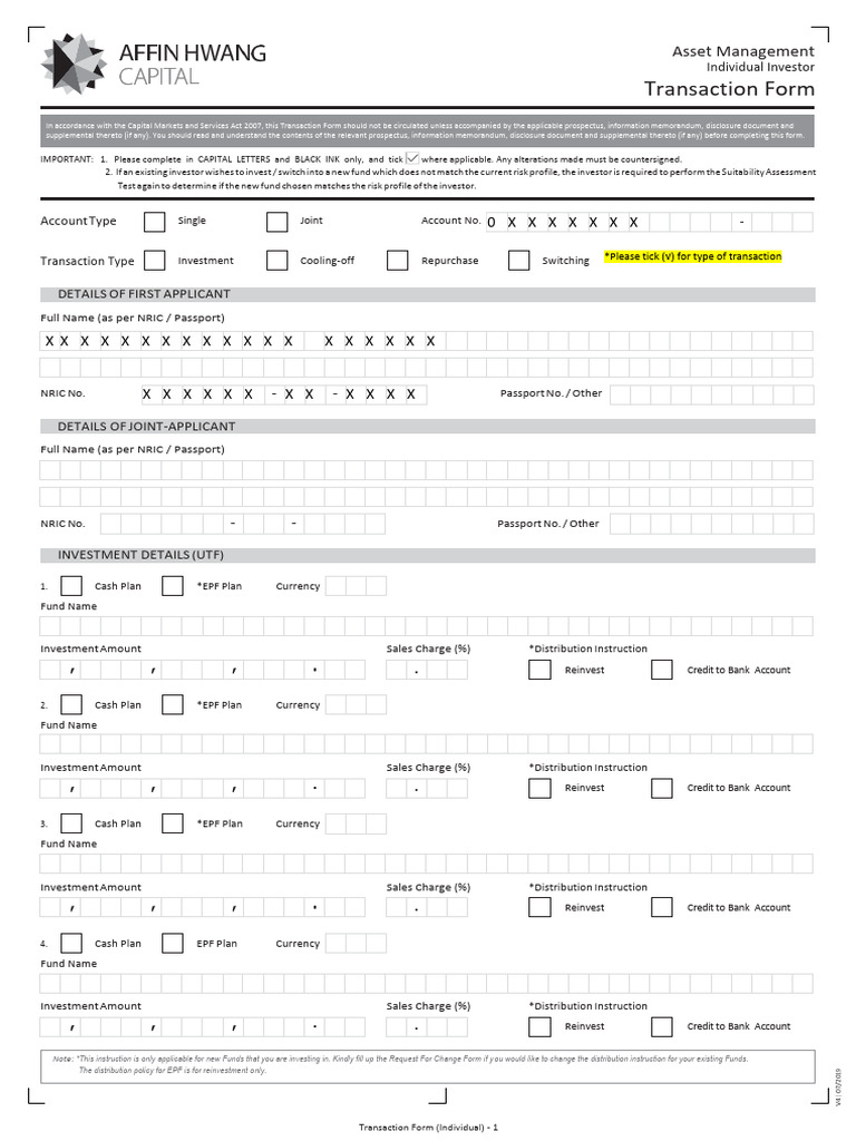Transaction_Form_Individual_Redemption Template | PDF | Loans | Cheque