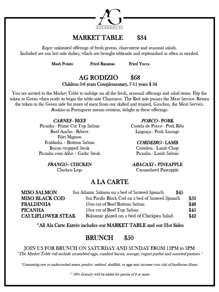 AG Steakhouse Menu Overview | PDF | Steak | Beef