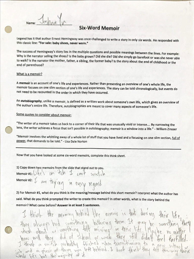 Six-Word Memoir - Intro | PDF