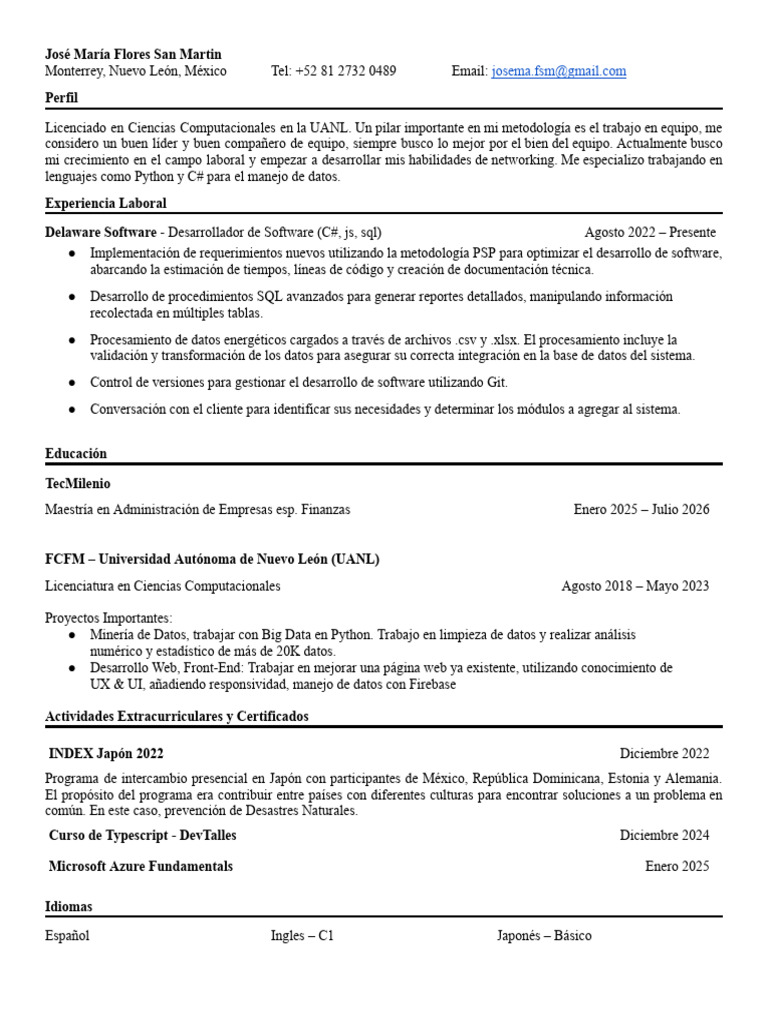 CV Jose Flores Español | PDF | Ingeniería de software | Software