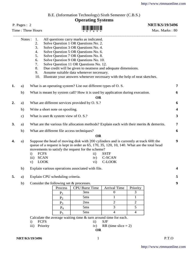Operating Systems Exam Questions Guide | PDF | Scheduling (Computing ...