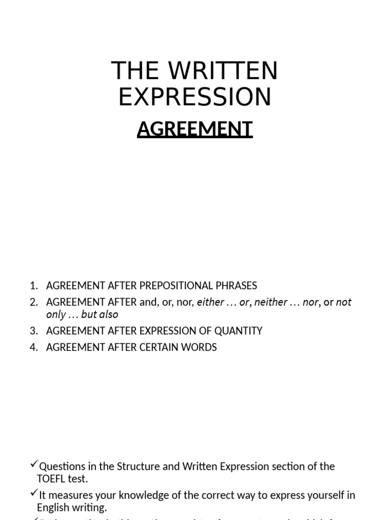 The Written Expression Agreement | PDF | Grammatical Number | Verb