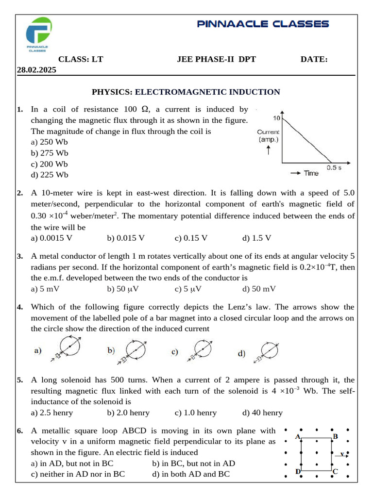 LT Jee Phase-Ii Phy DPT 28.02.25 | PDF | Inductance | Electromagnetic ...