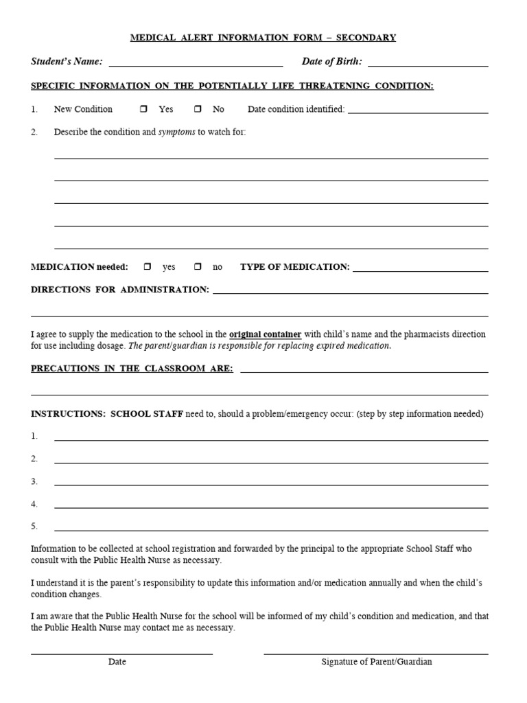 Medical Alert Info Form | PDF