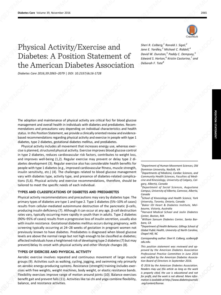 13-4 Physical Activity Exercise and Diabetes A Position Statement of ...