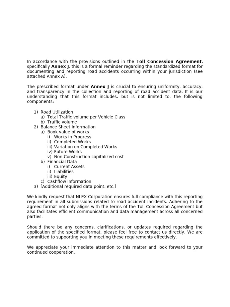 Road Accident Format For Toll Operator | PDF