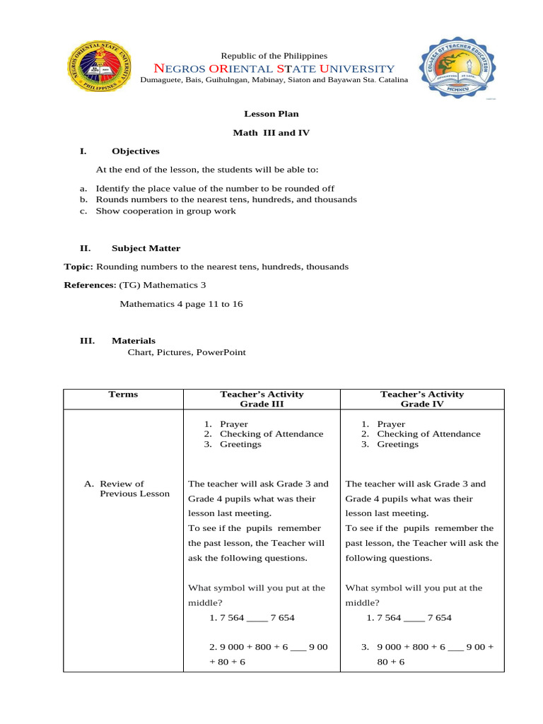 Villa Mariane A. Multigrade Lesson Plan | PDF | Rounding | Learning