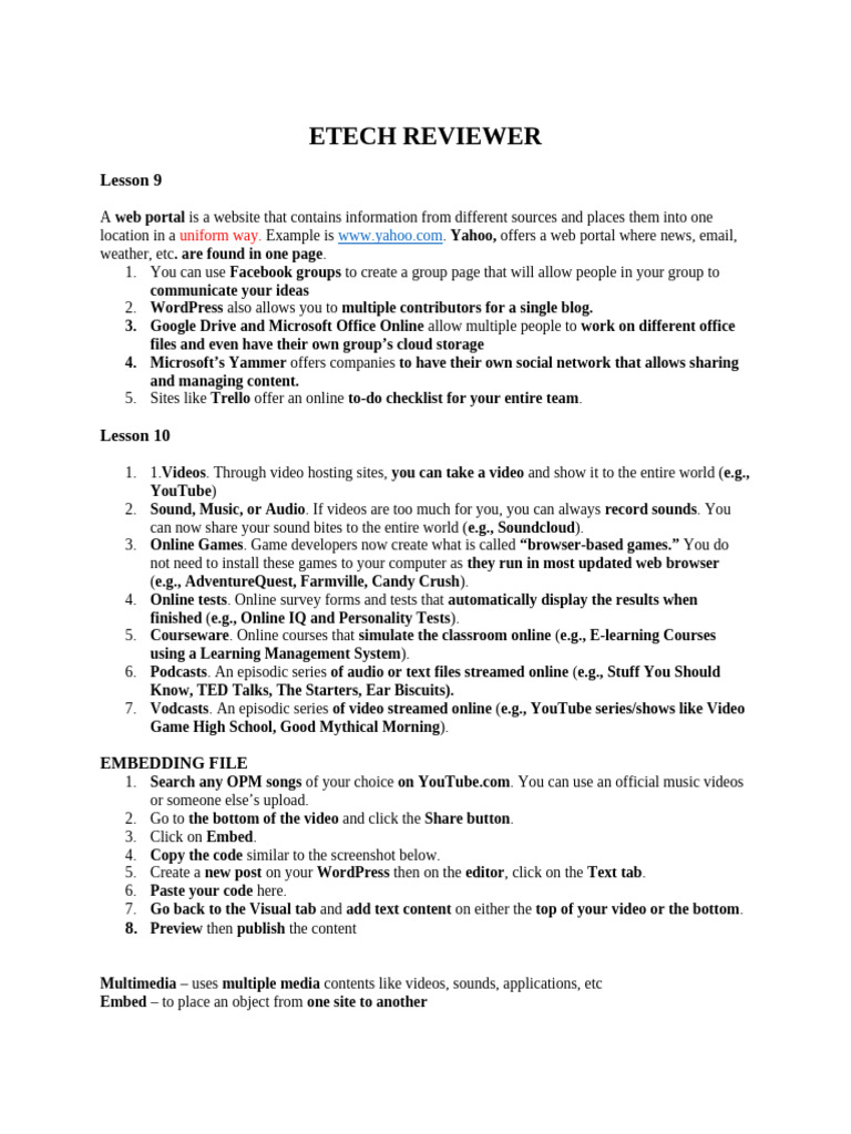 ETECH-REVIEWER | PDF | Cyberspace | World Wide Web