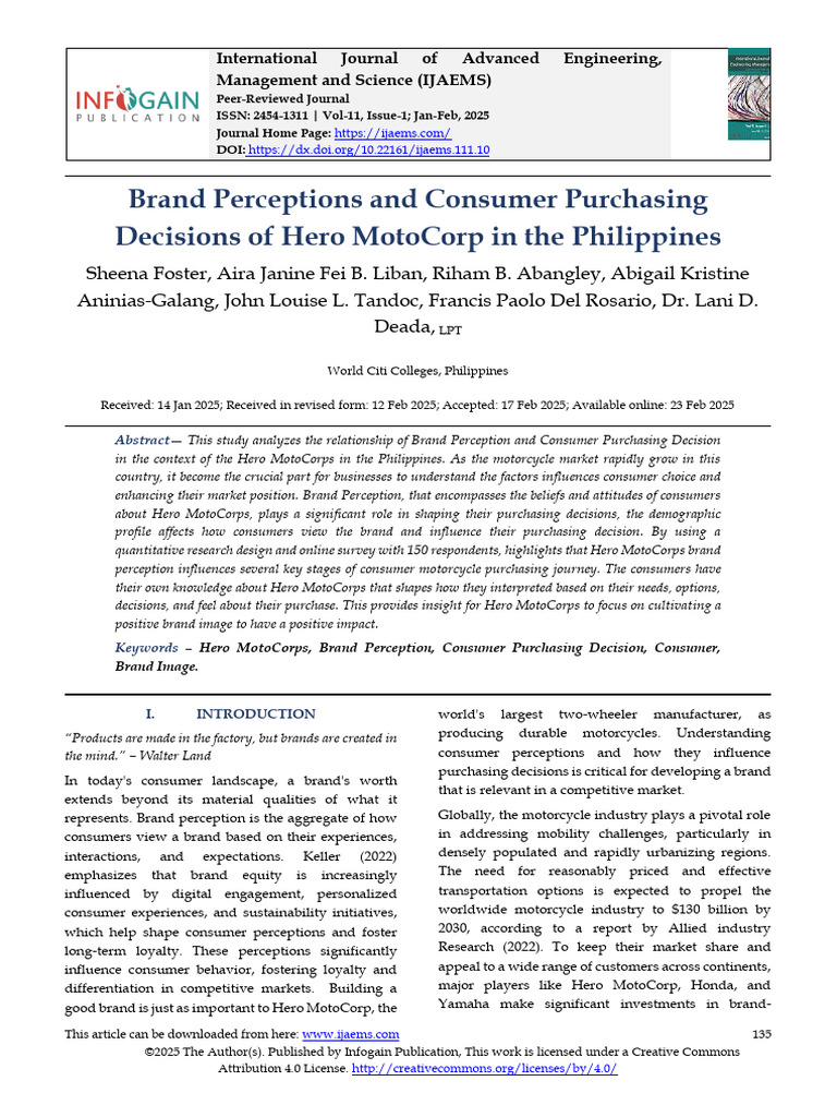 Hero MotoCorp Brand Perception in Philippines | PDF | Brand | Consumer ...