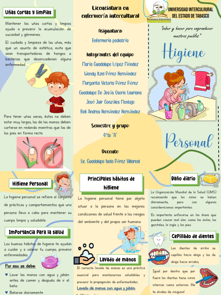 Triptico de higiene personal-terminado | PDF | Higiene | Lavado de manos
