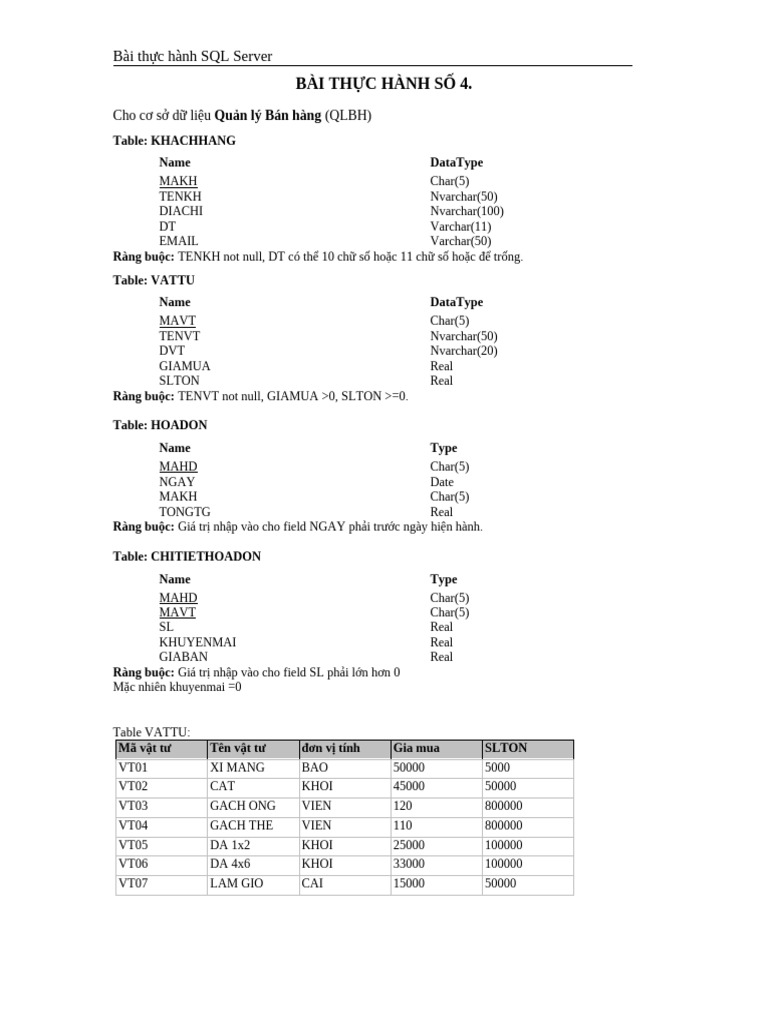 Bài tập thực hành 4 - QLBH - Query | PDF