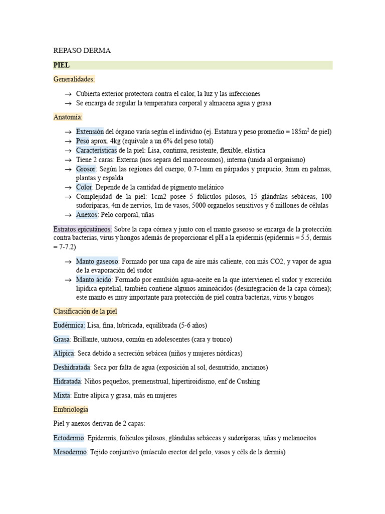 Repaso Derma | PDF | Piel | Epidermis