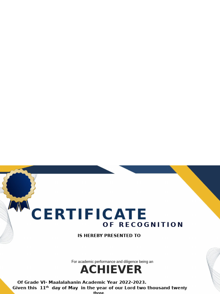 Grade VI Achiever Recognition Certificate | PDF