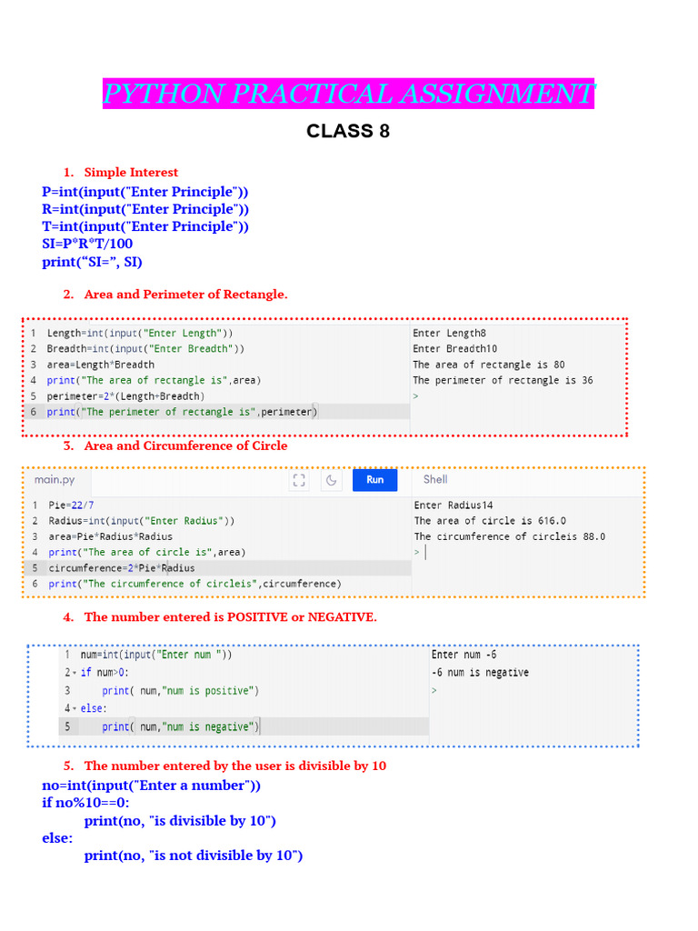 cLASS 8 PYTHON PRACTICAL ASSIGNMENT | PDF