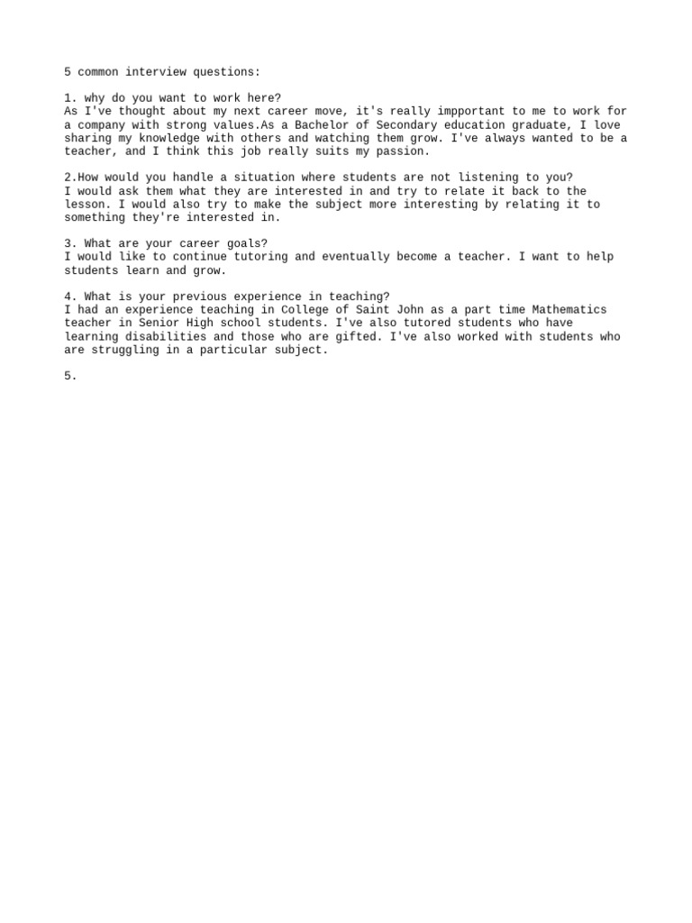 5 Common Interview Questions | PDF