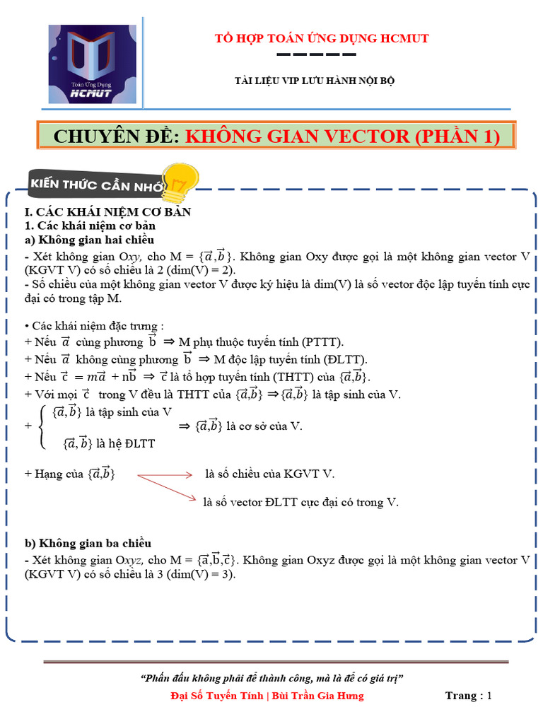 7d4952b2cb52f63ba9864c54c016dc29_Buổi 8 Không gian Vector (Phần 1) | PDF