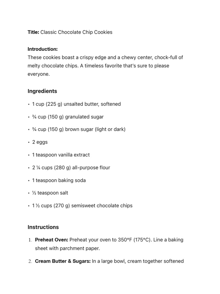 Classic Chocolate Chip Cookie Recipe | PDF