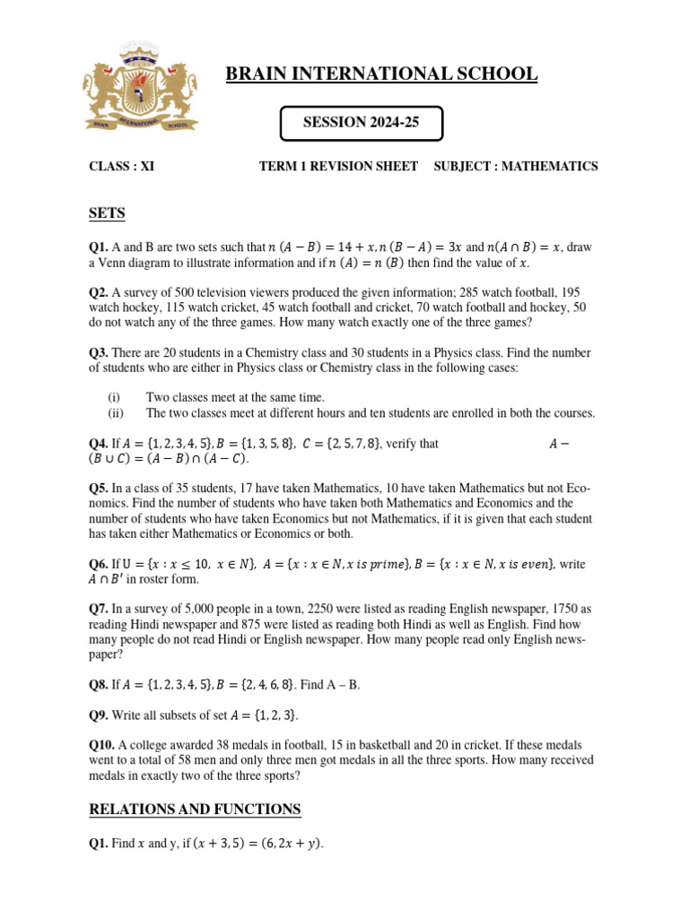 Volume 1 Class 11 Maths Assignment | PDF | Inequality (Mathematics) | Combinatorics
