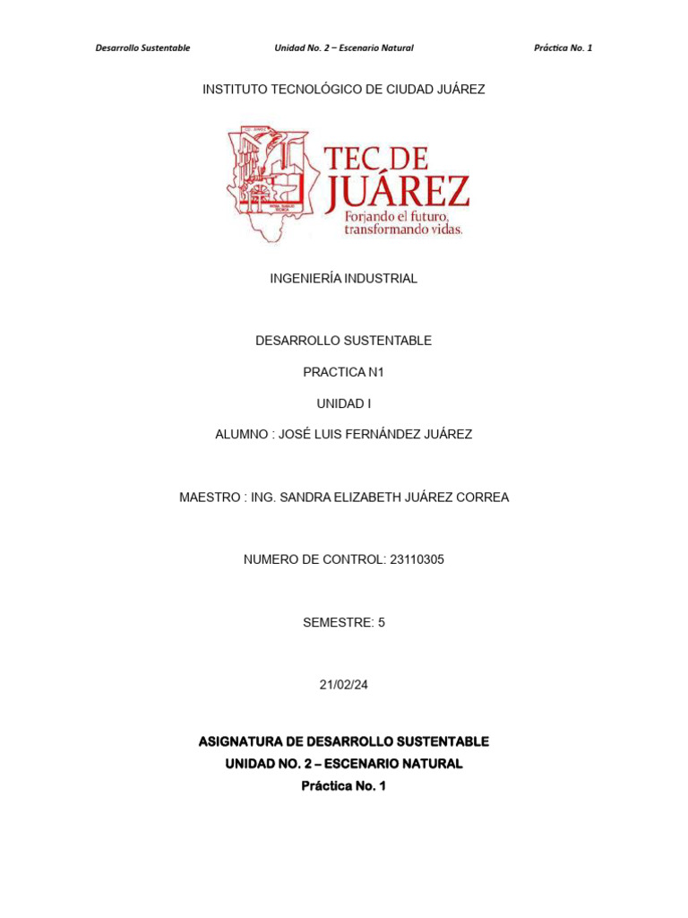 DS - U2 - PRACTICA NO. 1 - Rev A | PDF | Agua | Tierra