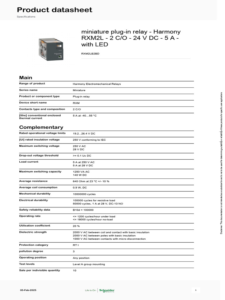 Schneider Electric - Harmony-Electromechanical-Relays - RXM2LB2BD | PDF ...