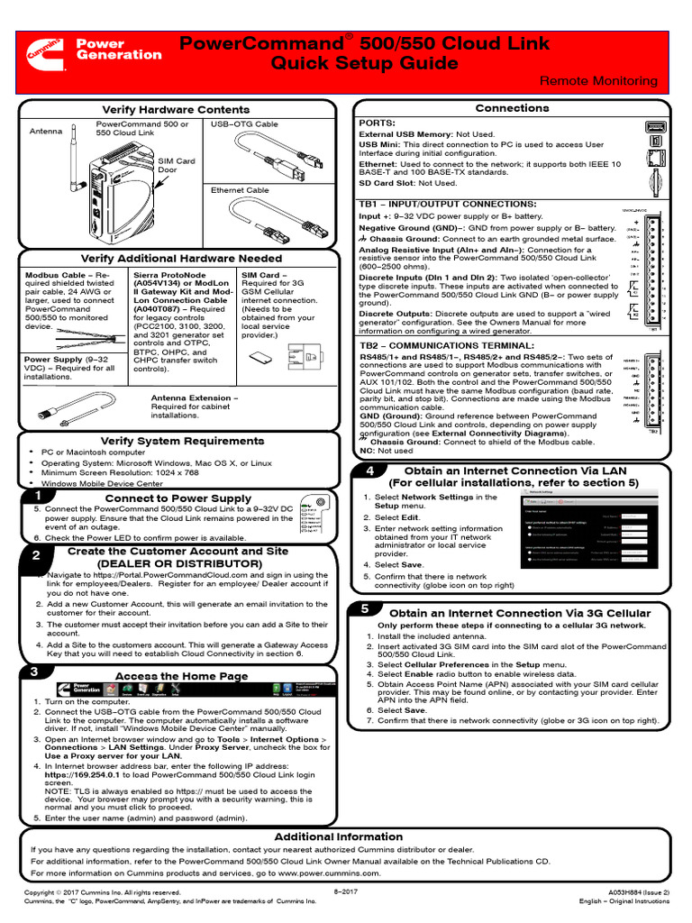 PowerCommand Cloud Quick Setup Guide | PDF | Computer Network | Internet