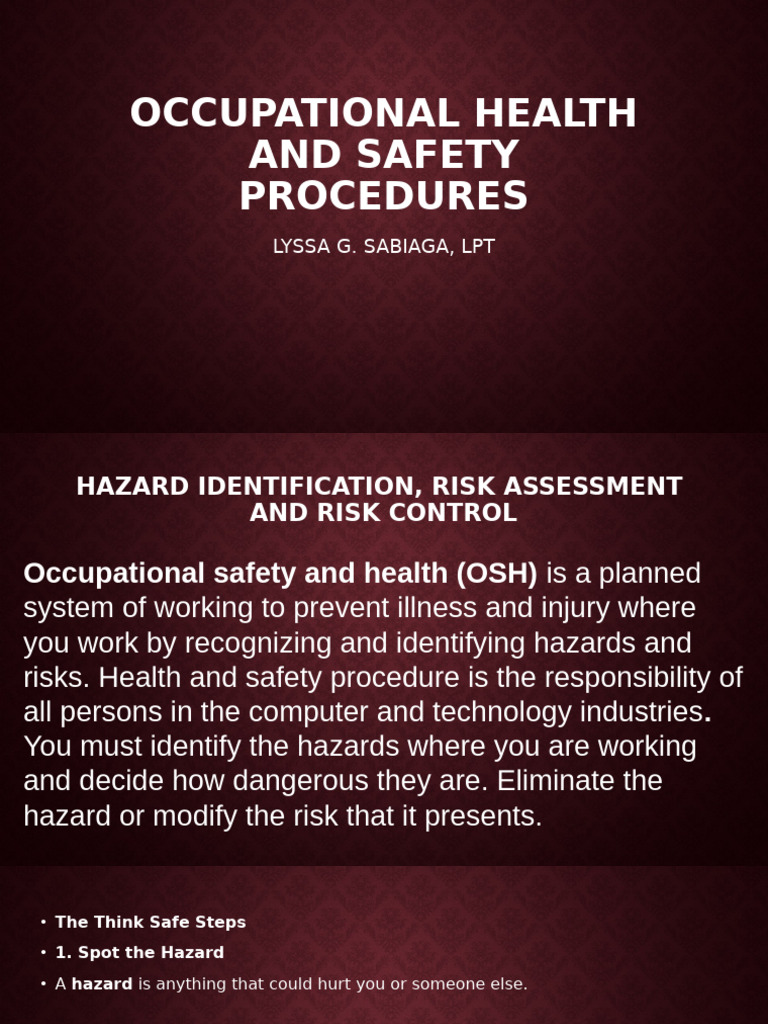 Occupational Health and Safety Procedures | PDF | Occupational Safety ...