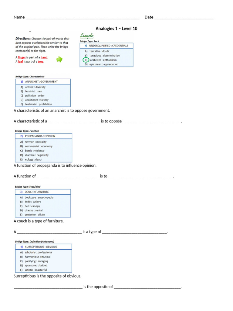 Level 10-Analogies 1 | PDF