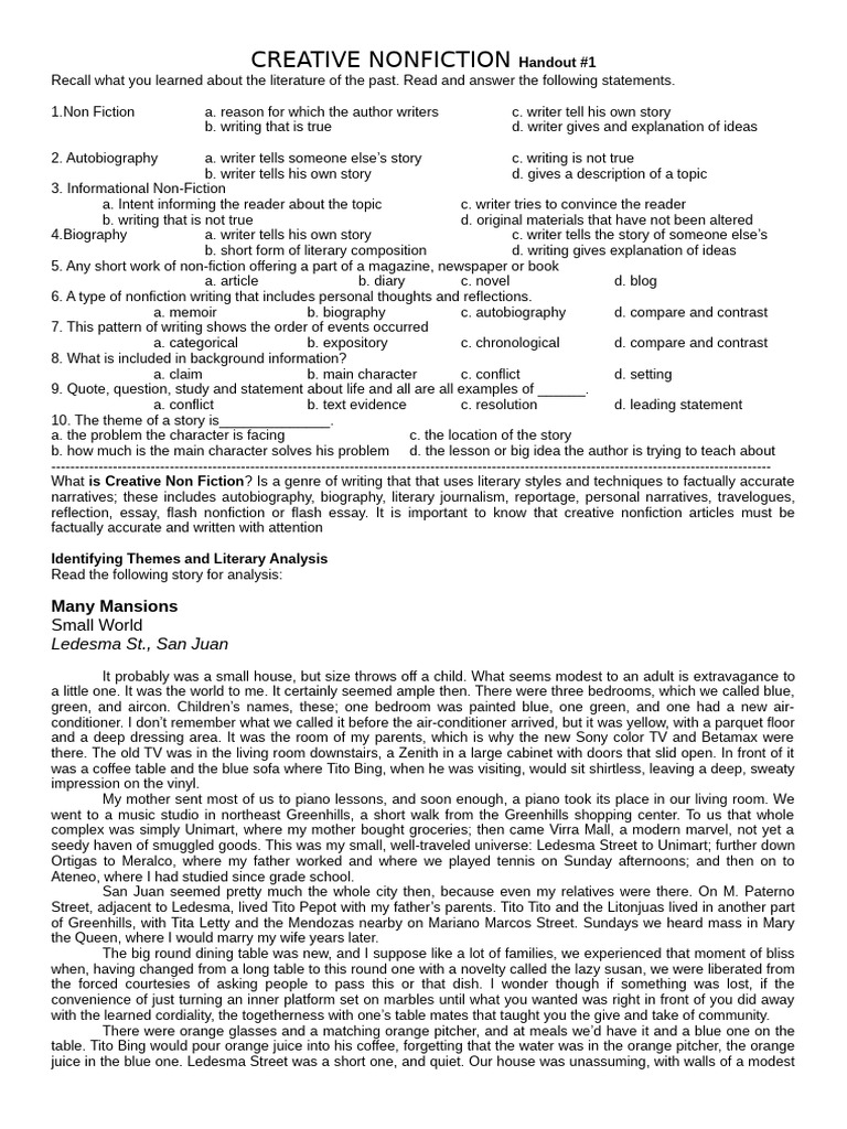 Understanding Creative Nonfiction | PDF | Non Fiction | Creative Nonfiction