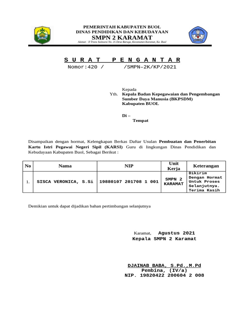 FORMAT SURAT PENGANTAR | PDF