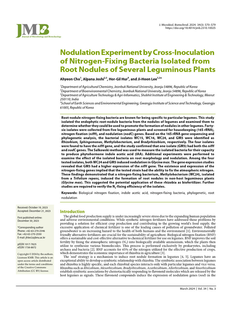 Nodulation Experiment by Cross-Inoculation of Nitrogen-Fixing Bacteria Isolated from Root ...