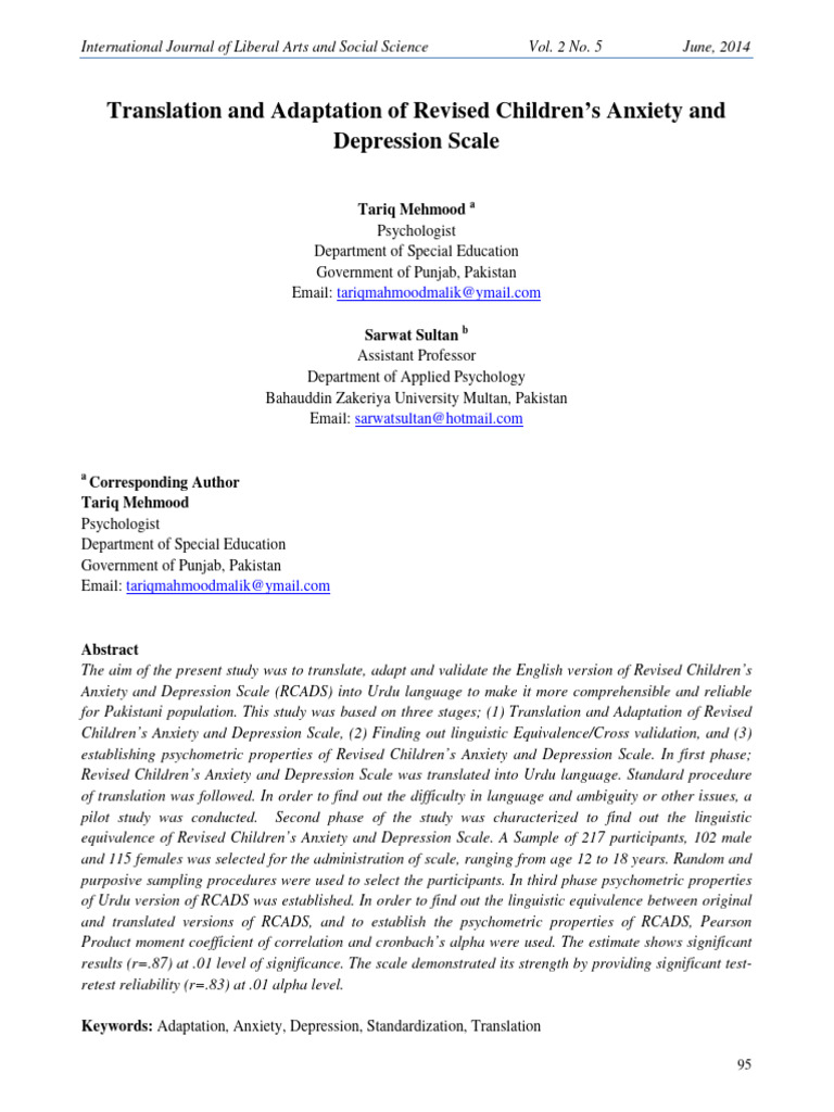 Translation and Adaptation of Revised CH | PDF | Social Anxiety ...